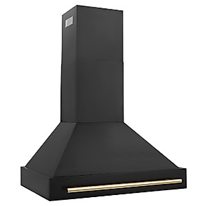 ZLINE 36" Black Stainless Steel Range Hood with Polished Gold Handle (BS655Z-36-G)