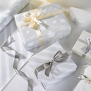 RUSPEPA Reversible Wrapping Paper Roll - Mini Roll - Baby Light Gray Pattern Great for Baby Shower, Birthday, Party - 17.5 Inches X 32.8 Feet