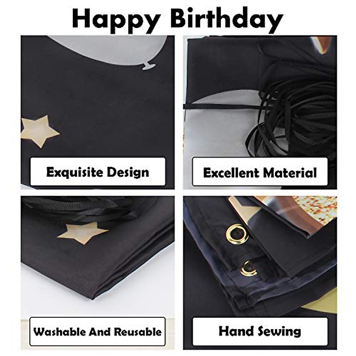 PAKBOOM Happy 39th Birthday Banner Backdrop - 39 Birthday Party Decorations Supplies for Men - Black Gold 4 x 6ft