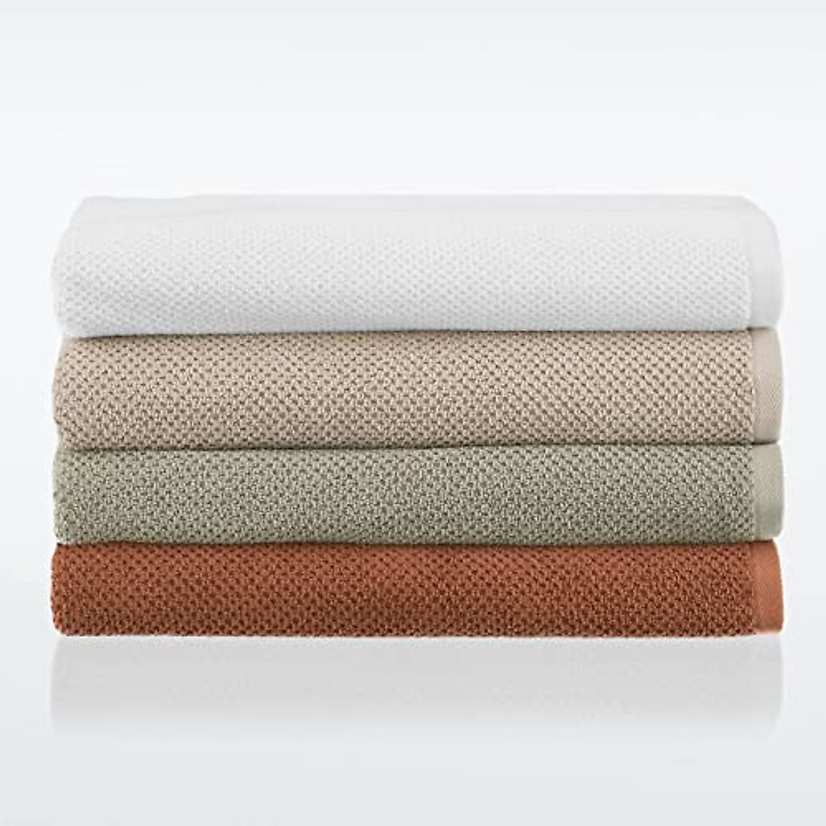 Nate Home by Nate Berkus 100% Cotton Textured Rice Weave Bath Towel Set of 4 | Soft and Absorbent Solid Bathroom Towels from mDesign - Set of 4, Snow (White)