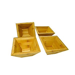 Trademark Innovations 6" Bamboo Wood Square Salad Bowl Set, Natural (Set of 4)