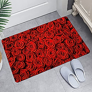 Red Rose Flower Print 17MM Thick Memory Foam Bathroom Carpet and Door Mat Non-Slip Absorbent Super Bath Mats Comfortable Flannel Bathroom Carpet Bed Rug 29 X 17 Inches