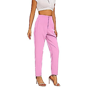 Kusogiay High Waist Dress Pant for Women Business Trousers Work Office Pants with Pockets(Large,Light Pink)