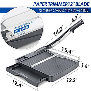 MROCO Paper Cutter 12" Cut Length Paper Trimmer, Guillotine Paper Trimmer with 12 Sheet Capacity Paper Slicer with Drawer Storage, Heavy Duty Guillotine Paper Cutters and Trimmers for Cardstock