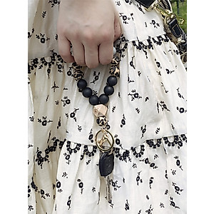 Poagoep Silicone Key Ring Bracelet Beaded keychain Wristlet Beaded Bangle Wristlet Keychain House Car Keys for Women(Leopard)