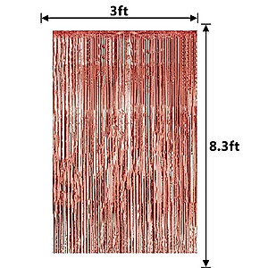 2PCS Rose Gold Foil Fringe Curtains Photo Backdrop,3ft x 8.3ft Metallic Tinsel Curtains for Birthday Wedding Engagement Bachelorette Party Bridal Shower Baby Shower Decorations Favors Supplies