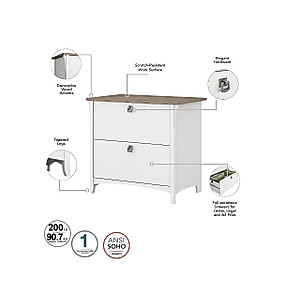 Bush Furniture Salinas 2 Drawer Lateral File Cabinet in Pure White and Shiplap Gray