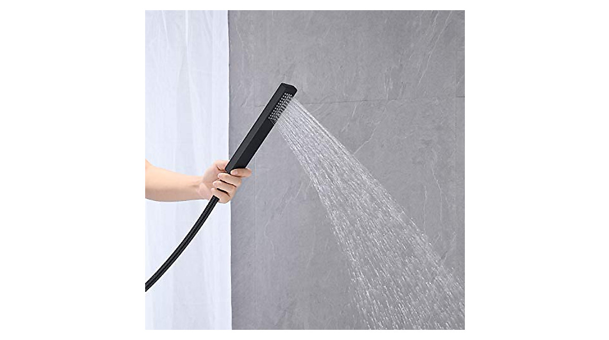 Wowkk Black Freestanding Bathtub Faucet with Hand Shower