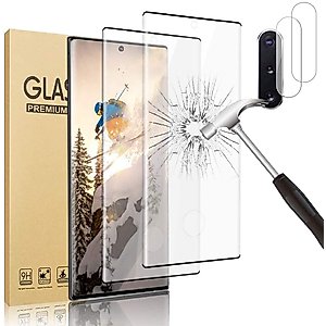 [2+2Pack] Galaxy Note 10 Plus Screen Protector and Camera Lens Film-9H hardness Tempered Glass-Support Fingerprint Unlock-Bubble Free-for Samsung Galaxy Note 10 Plus 5G(6.8") HD Clear Screen Protector