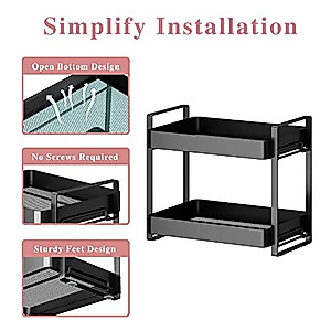 GILLAS 2 Tier Bathroom Counter Organizer, Makeup and Cosmetic Organizer Rack, Bathroom Vanity Storage Tray, Counter Standing Holder Shelf, Black Large