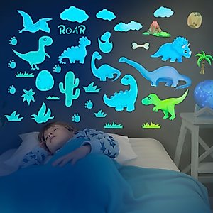 Dinosaur Room Decor,Glow in The Dark Dinosaur Wall Decals for Boys Bedroom, Kids Wall Stickers,Birthday Christmas Gift for Toddler. Dino Wall Decals for Nursery Room,Dinosaur Toys
