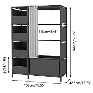 MOYIPIN Portable Wardrobe Storage Closet, Clothes Storage Cabinet with Curtain, for Living Room, Bedroom, Clothes Room, Black，40.55 x 16.73 x 65.35Inches