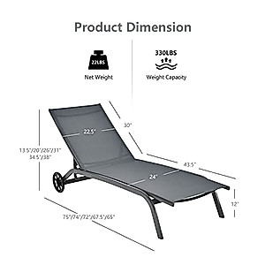 Giantex Patio Lounge Chairs for Pool Area, Outdoor Chaise Lounger with 6 Adjustable Position Smooth Wheels and Quick-Drying Fabric, Lawn Recliner for Backyard, Garden Sunbathing Chair (2, Gray)