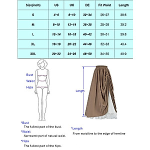 Scarlet Darkness Womens Maxi Skirt Victorian Renaissance High Waisted Double Layer Skirts Brown S