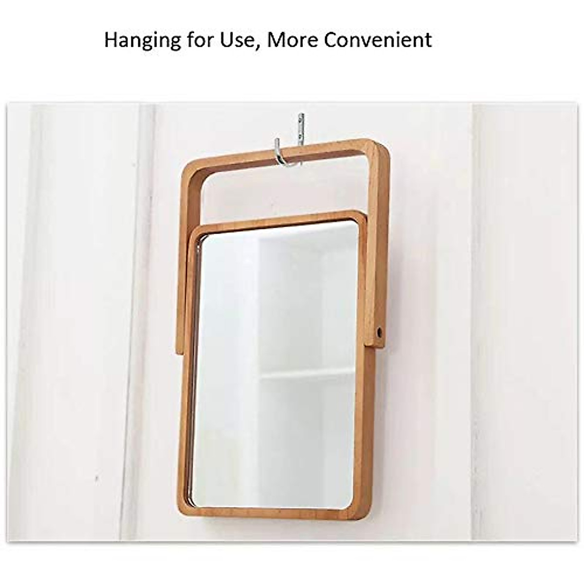 Buwico Rectangle Standing Vanity Makeup Mirror Cosmetic Mirror Table Mirror with Wood Frame and Stand Mirror for Hanging