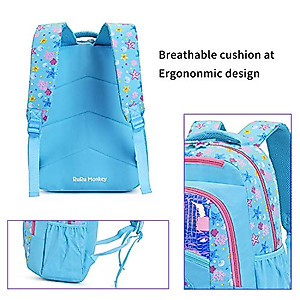 RuRu monkey Kids Backpack for Girls - Perfect for Kindergarten, Preschool & Lower Elementary Students (Ages 4-10) - Mermaid Kids Bookbag - Medium (16.5" Tall)