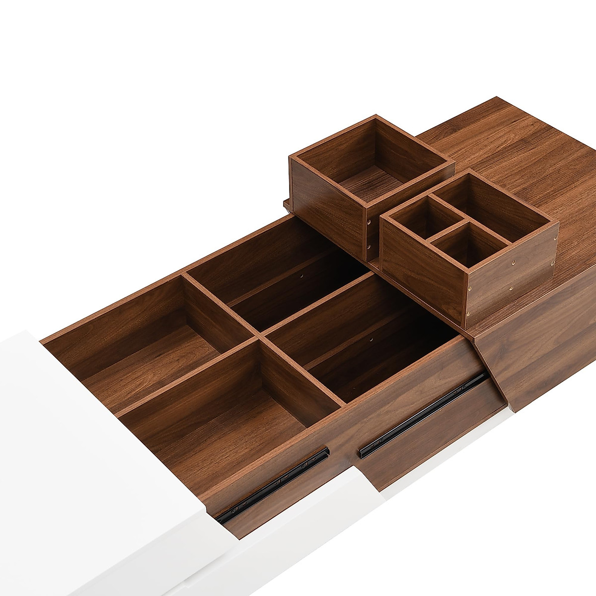 Merax Coffee Table Extendable Sliding Top for Living Room Modern with Drawers Hidden Compartment Accent Furniture Multifunctional Cocktail Reception Office Bedroom, 47.2"-72.8", White/Walnut