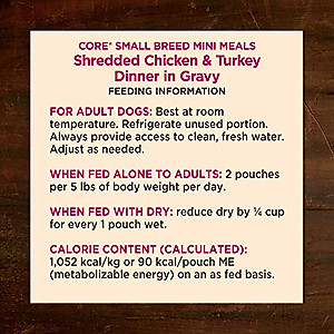 Wellness CORE Natural Grain Free Small Breed Mini Meals Wet Dog Food, Shredded Chicken & Turkey Dinner in Gravy, 3-Ounce Pouch (Pack of 12)