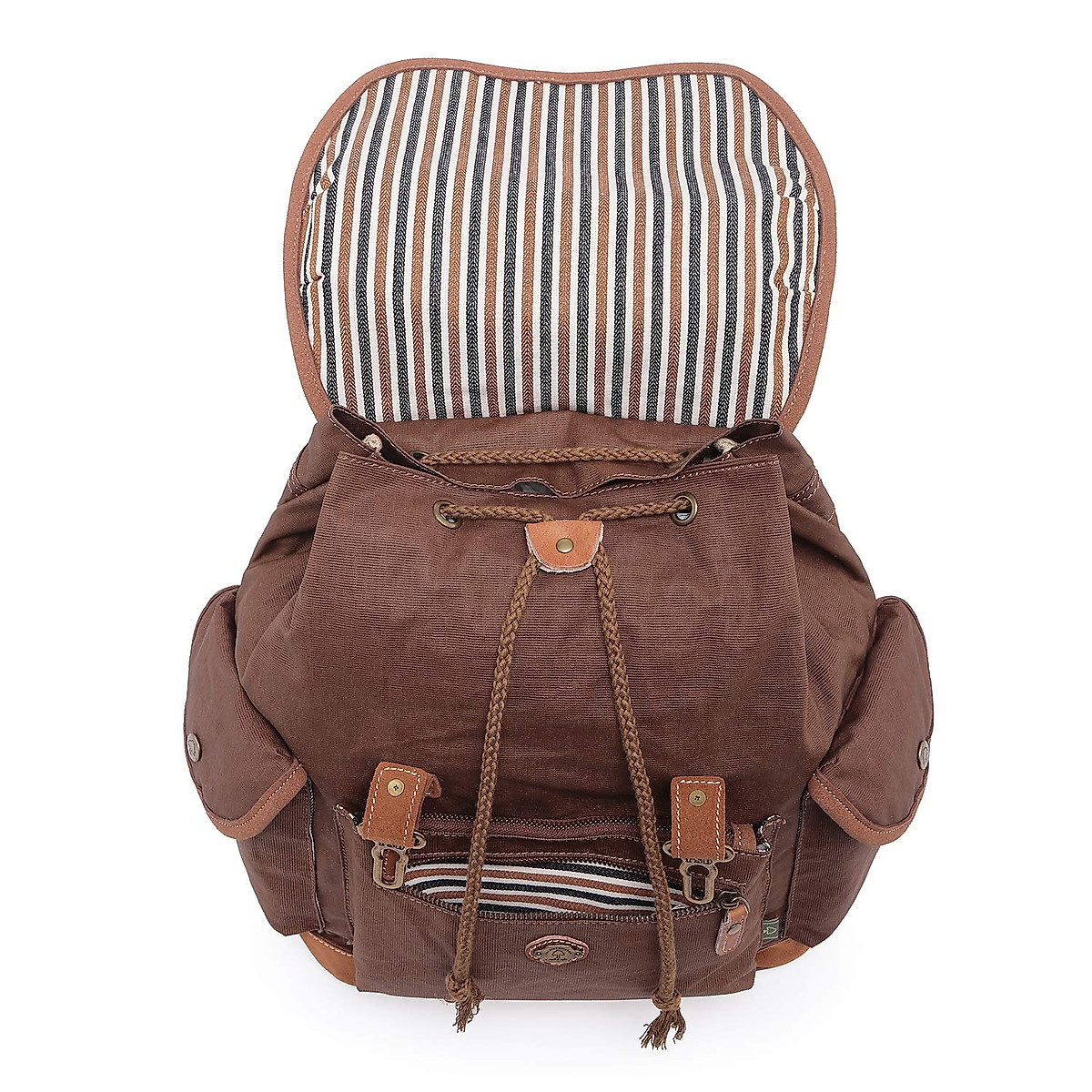 TSD Brand Dolphin Studded Canvas Backpack (Dark Brown)