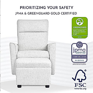 Evolur Aria Upholstered Plush Seating Swivel with Ottoman Greenguard Gold Certified Glider Chair for Modern Nursery, with Side Pockets, Tool-Free Assembly, Easy to Clean, Fog Grey