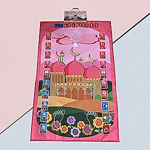 dailymall Smart Intelligent Muslim Prayer Rug, Electronic Islamic Prayer Carpet Mat, Teaching Talking Music Mat with Worship Step Guide for Kids Toddlers - Pink, 110x70cm
