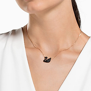 SWAROVSKI Swan Rose-gold Finish Pendant Necklace, Black Crystal