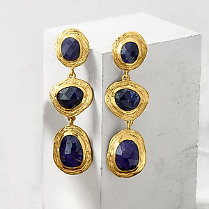 Ross-Simons 19.90 ct. t.w. Sapphire Station Drop Earrings in 18kt Gold Over Sterling
