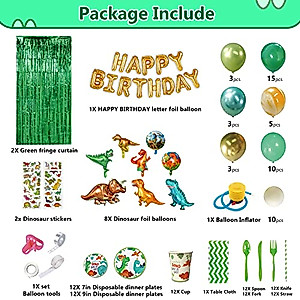 Party Spot! Dinosaur Birthday Party Supplies, Dinosaur Party Decorations 150 Pcs-Dinosaur Balloon, Fringe Curtain, Sticker, Plate, Balloon Inflator For 12 Guest