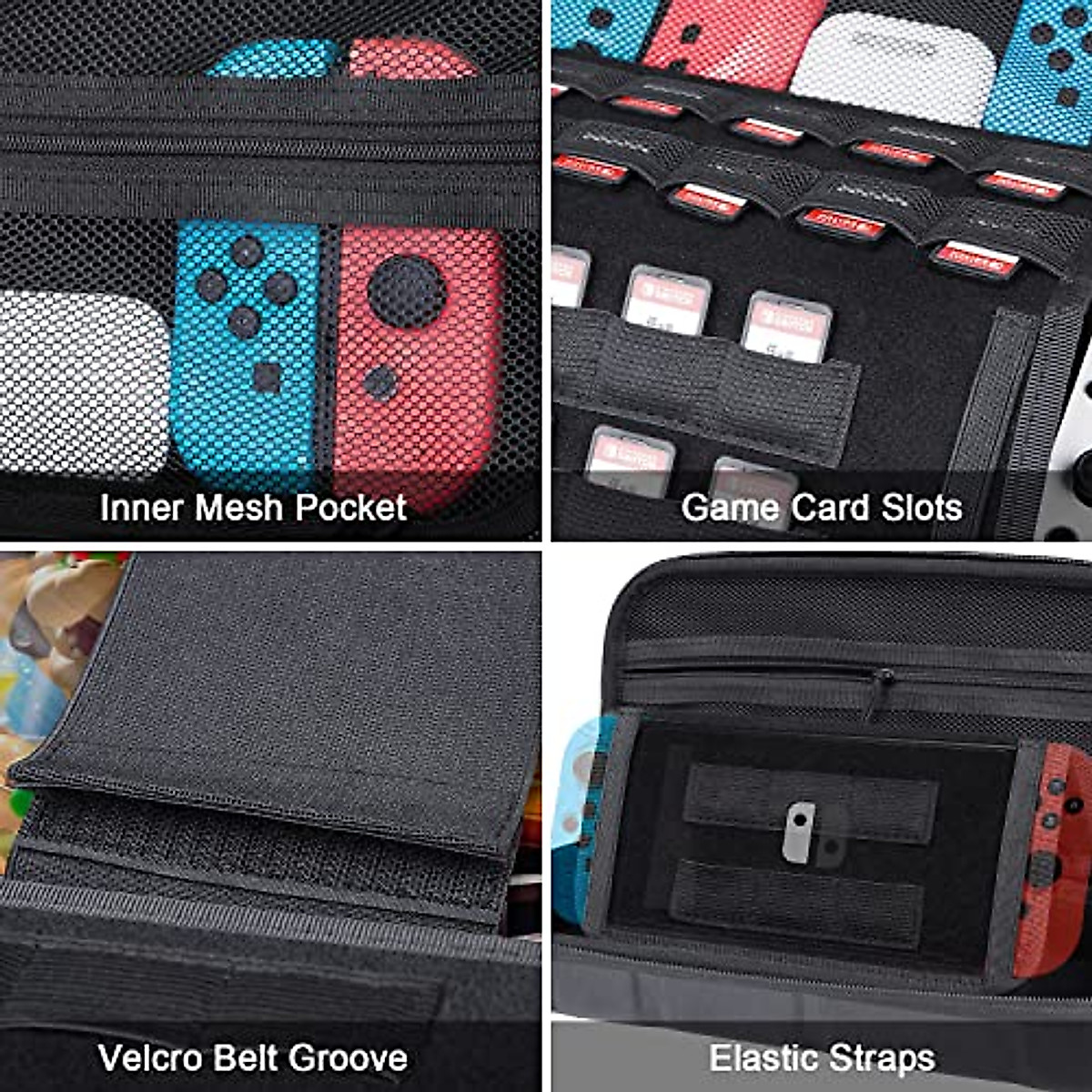 ESTARER Carrying Case for Nintendo Switch OLED Hard Travel Case, Storage Protective Cover Carry bag Pouch w/16 Game Card Cartridges,Black