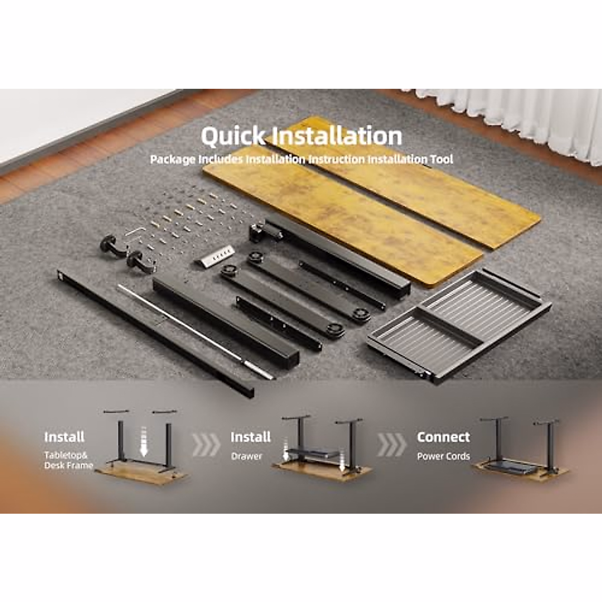 Claiks Standing Desk with Drawers, Stand Up Electric Standing Desk Adjustable Height, Sit Stand Desk Computer Workstation, 48 Inch, Rustic Brown