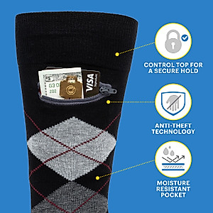 Pocket Socks Men Fashion Cotton Crew Socks, Hidden Zipper Security Pocket for Travel ID, Ear Buds and More, One Size, Hanukkah Sweater