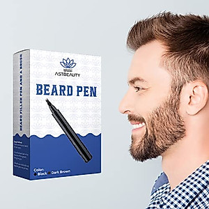 Natural Beard Pencil Filler pen for Men Beard Moustache, Water Proof Long Lasting Coverage, Repair Shape, Effective Enhance Facial Hair (BLACK)