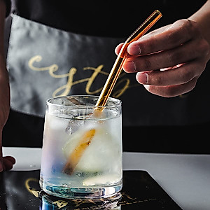 JOMIHONEY 4 Pack Reusable Bent Glass Drinking Straws - 7" x 8 mm - Glass Smoothie Straws with Cleaning Brush, Replacement Straws Leak-Proof Glass Tumbler Cup