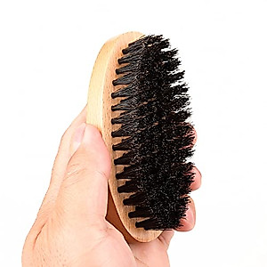 Menesia Boar Bristle Hair Beard Brush for Men, Small Soft Beard Brush, Pocket Travel Men's Wooden Mustache Brush (Skull)