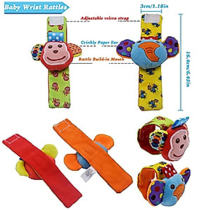 Baby Plush Rattles Toys 0-3-6-12 Months, Soft Hand Grip Toys with Teether, Elephant & Monkey Wrist Rattles for Infant Boy or Girl