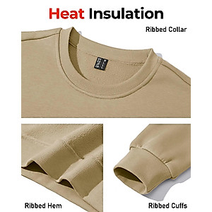 Boladeci Mens Sweatshirts Crewneck Fleece Lined Pullover Essentials Plain Soft Warm Winter No Hood Blank Khaki Shirts for Men Cotton Teens Tops