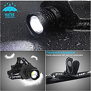 Bud K LED Headlamp USB Rechargeable, Head Lamp XHP70 Super Bright 90000 High Lumen with 5 Modes, Batteries Included, Zoomable, Waterproof Headlight for Camping Hunting Running Fishing Biking