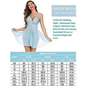 Avidlove Lingerie for Women Lace Babydoll Halter Chemise V Neck Nightgown Sexy Sleepwear Nightwear Sky Blue