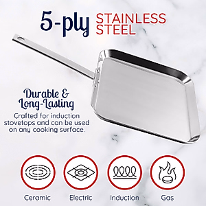 Chef's Secret T304 Stainless-Steel 11-Inch Square Griddle, Ideal for Grilling