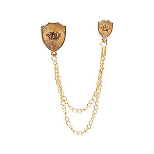 A N KINGPiiN Lapel Pin for Men Shield with Crown Symbol and Hanging Chain Alloy Brooch Suit Stud, Shirt Studs Men's Accessories (Gold)
