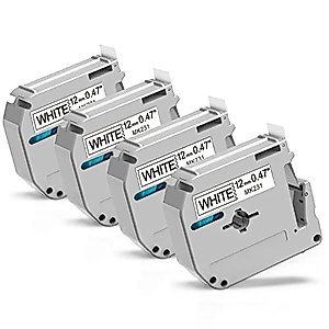 Buyalot M-K231 Label Tape Replacement for Brother P Touch M Tape M231 MK231 M-K231S 12mm 0.47 Inch Work with Brother P-Touch PT-M95 PT-45 PT-70BM PT-45M PT-90 PT-65 Label Makers,Black on White, 4-Pack