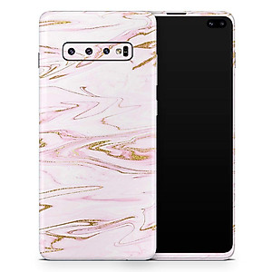 DesignSkinz Rose Pink Marble & Digital Gold Frosted Foil V15 Protective Vinyl Decal Wrap Skin Cover Compatible with The Samsung Galaxy S20 (Screen Trim & Back Glass Skin)