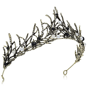 Makone Baroque Halloween Crown Black Queen Crown for Women,Vintage Tiaras with Gemstones Party Gothic Headpiece Halloween Tiara