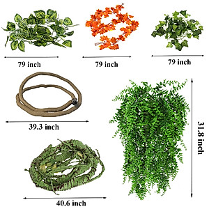 Grddaef Reptile Vines Plants for Terrarium, Flexible Vines Jungle Climbing Branch with Leaves Tank Decor for Snakes Bearded Dragons Geckos Hermit Crabs Lizards Chameleons