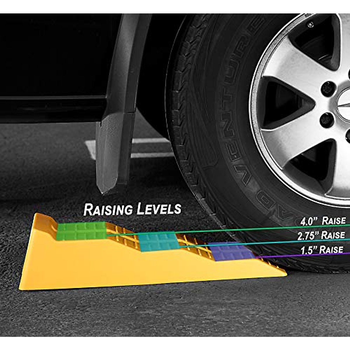 OxGord RV Leveling Ramps - Camper or Trailer Leveler/Wheel Chocks for Stabilizing Uneven Ground and Parking - Set of 2 Blocks, Yellow