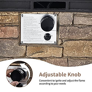 ORALNER Propane Fire Pit, Fire Column 40,000 BTU Outdoor Fire Bowl w/Rain Cover & Lava Rocks Auto Ignition Metal Patio Fireplace Gas Firepit for Outside Patio Courtyard Porch Deck Pool (Brown)