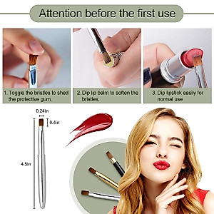 Rownyeon Travel Retractable Lip Brush Applicators Flat for Lipstick Gloss Creams Portable with Cap, Professional Makeup Brush for Women Girls As Christmas Gift and Halloween Makeup Tools