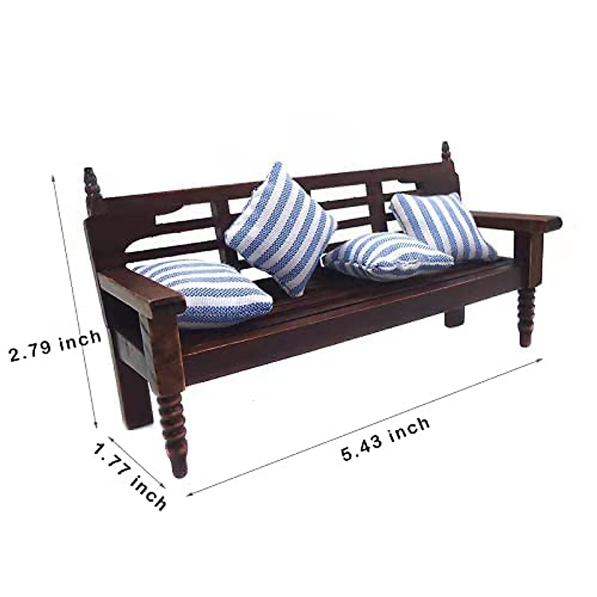1:12 Miniature Bench Couch Sofa Vintage Wooden Recliner Chair with Cushions Mini House Furniture Accessories