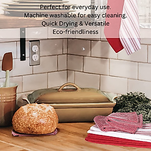 Urbana Cotton Set of 6 Assorted Waffle Kitchen Towels 100% Cotton Super Soft Absorbent Reusable Cleaning Cloths Machine Washable Weave Tea Towel with Hanging Loop (Red & White, 16 X 26 Inches)