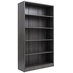 Wood Bookcase 5-Shelf Freestanding Display Wooden Bookshelf for Home Office School (11.6" D*33" W*59.8" H,Grey)
